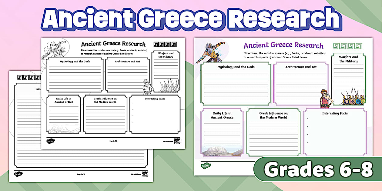 Ancient Greece Research Organizer and Writing for 6-8 Gr