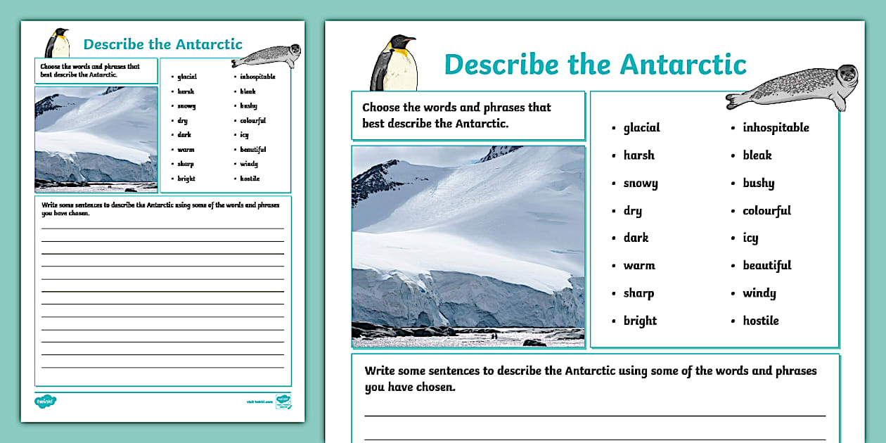 Describe the Antarctic Worksheet (teacher made) - Twinkl