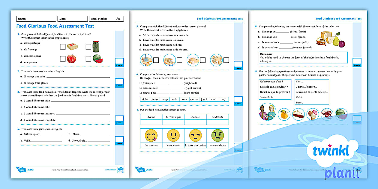 👉 French: Food Glorious Food: Year 3 Assessment Tests