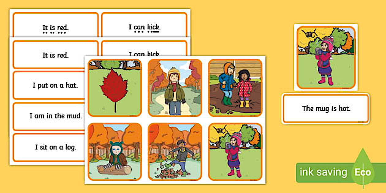 Phase 2 Autumn Simple Sentence Matching Activity - Twinkl