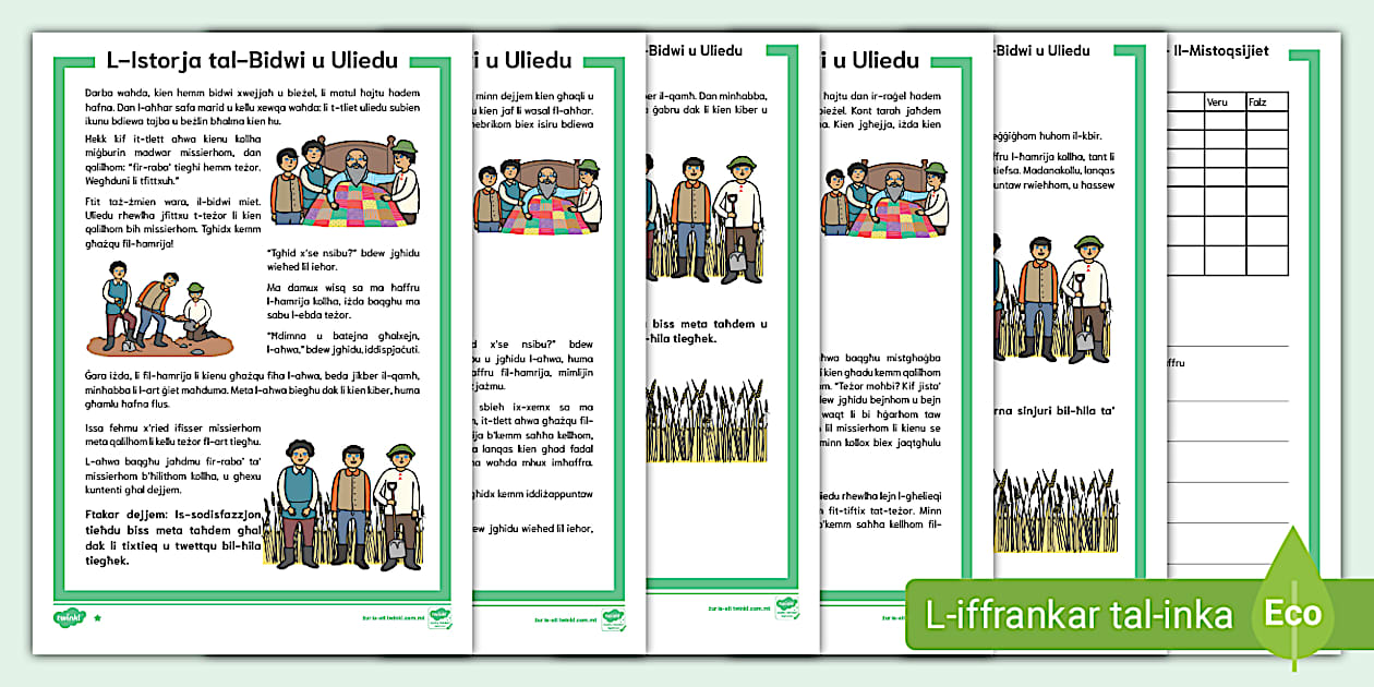Taħriġ il-Fehem: Il-Bidwi u Uliedu (teacher made) - Twinkl