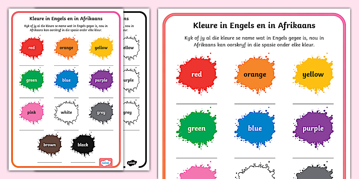 Kleure in Afrikaans en Engels Aktiwiteitskaart - Twinkl