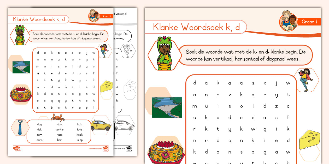 Graad 1 Klanke Woordsoek k, d (teacher made) - Twinkl