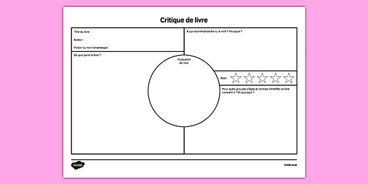 French Critique de livre Worksheet (teacher made) - Twinkl