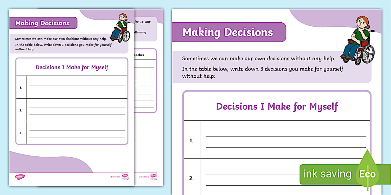 Decision Making Activity Sheet 1st/2nd Class (teacher made)
