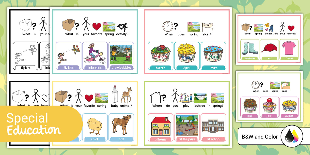 Spring WH- Visual Comprehension Cards With Symbols for Special Education