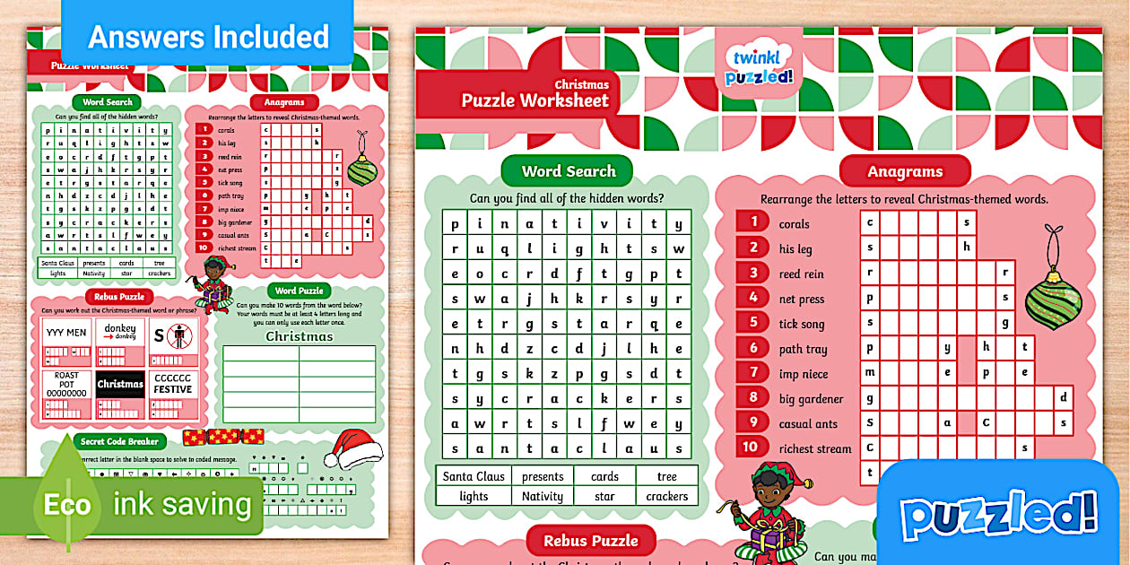 Christmas Puzzle Worksheet - Twinkl - Kids Puzzles - Twinkl