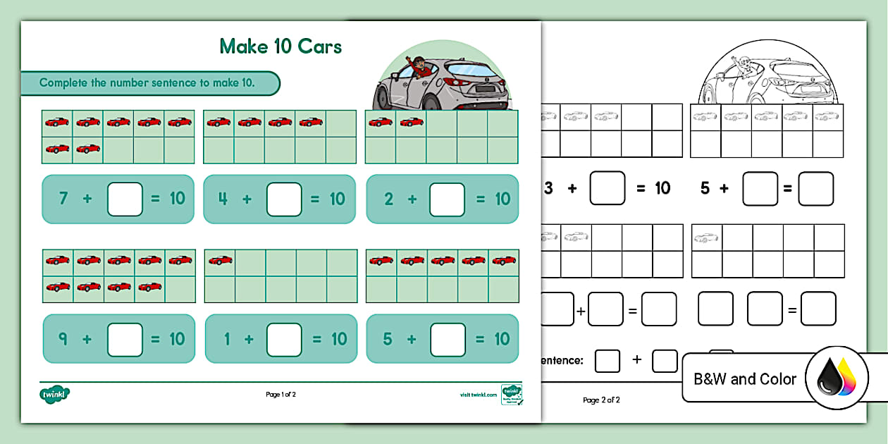 Number Bonds: Make 10 Cars Activity (Teacher-Made) - Twinkl