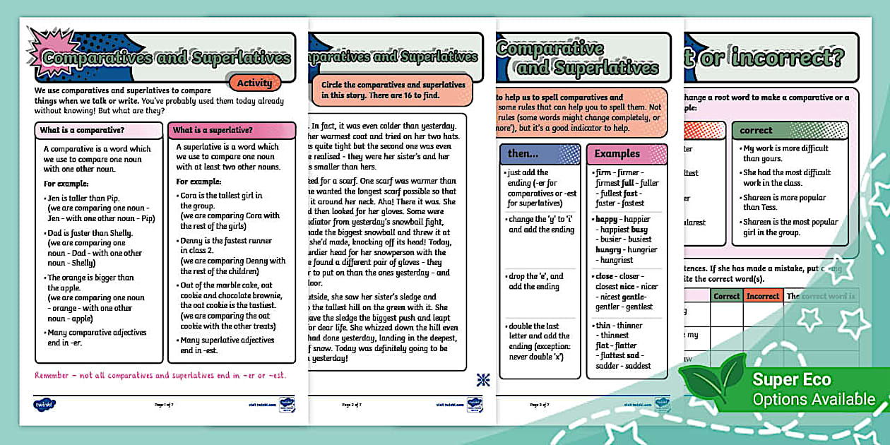 Comparatives and Superlatives Activities (Ages 6 - 7)