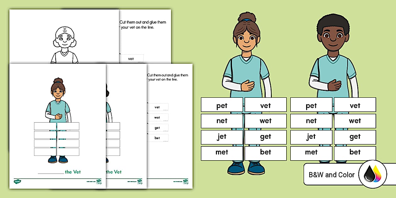 Vet -et Word Family Craft Activity for K-2nd Grade - Twinkl