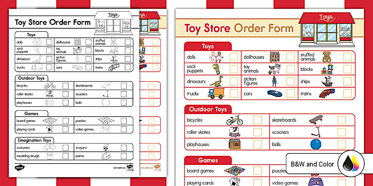 Toy Store Dramatic Play Order Form (Hecho por educadores)