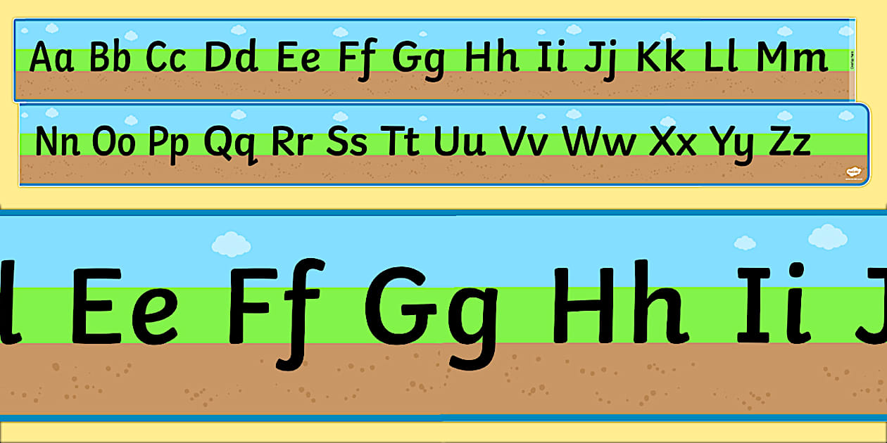 Cursive Ground, Grass, Sky Upper and Lowercase Alphabet Strip