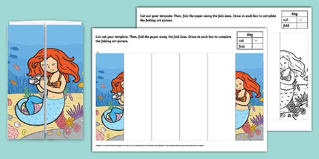 Mermaid Folding Art Template - Twinkl Arts and Crafts