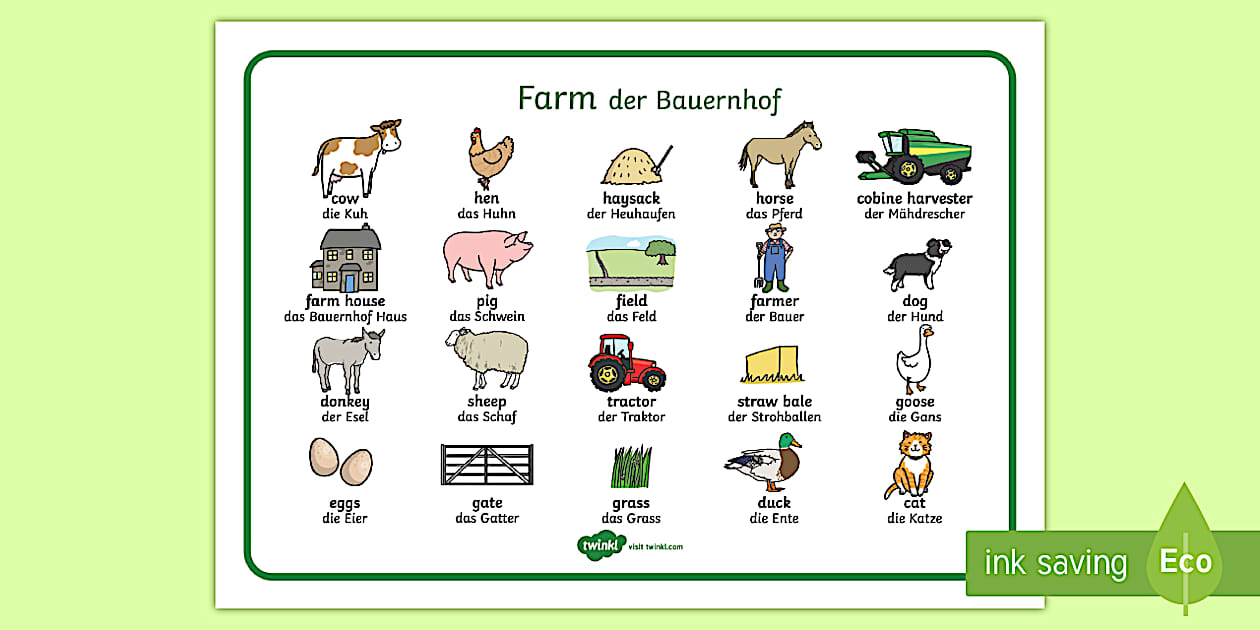 Farm Word Mat English/German (Teacher-Made) - Twinkl
