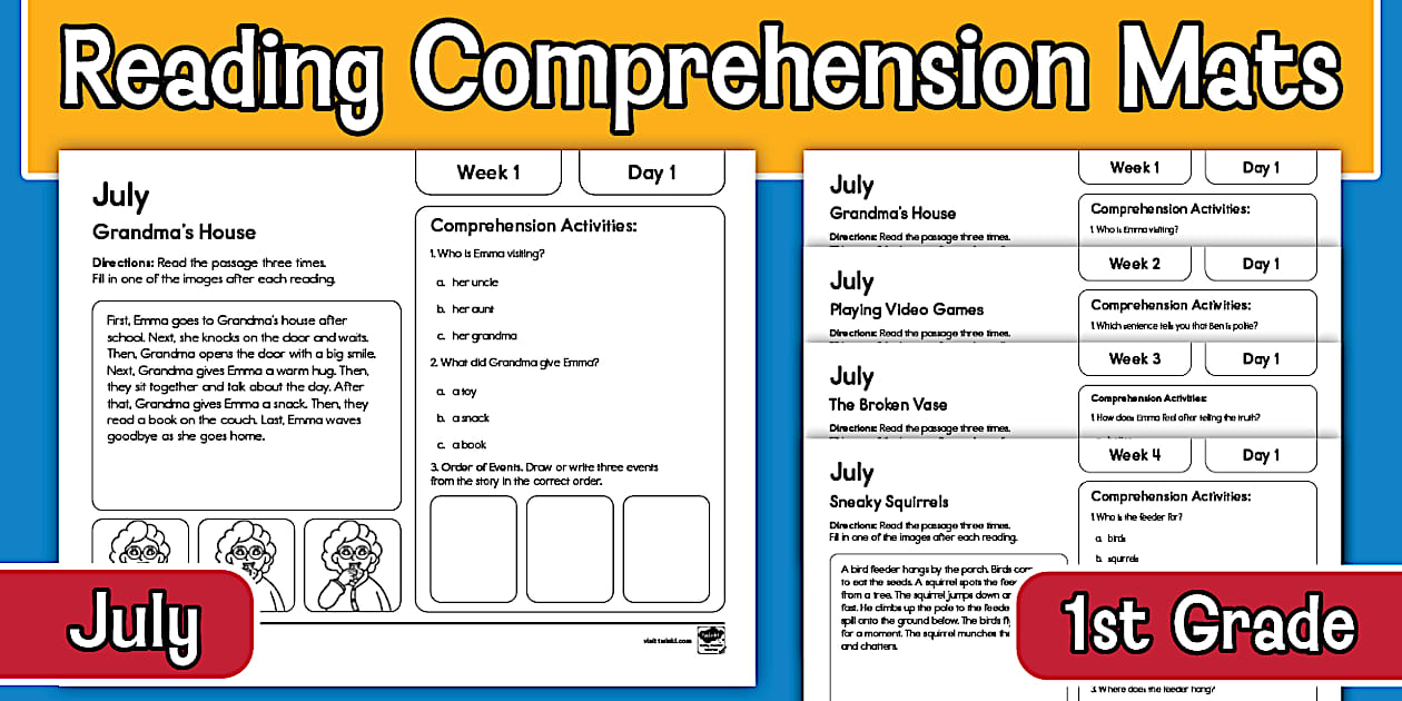 July First Grade Daily Reading Comprehension Mats
