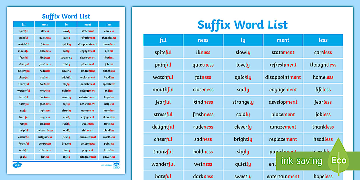 Editable Suffix Word List (teacher made) - Twinkl