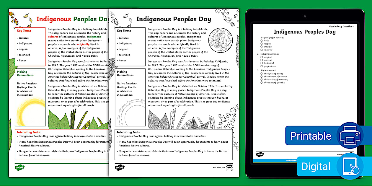 Editable Third Grade Indigenous Peoples Day Fact File and Vocabulary ...