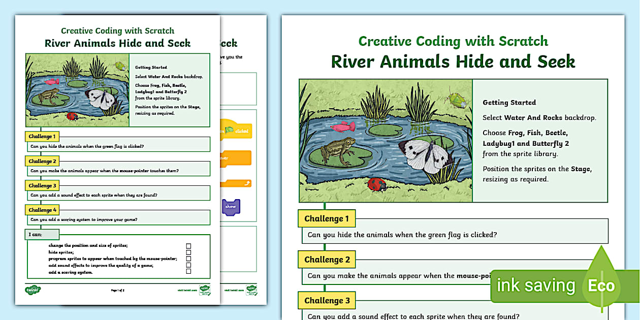 River Animals Hide and Seek Scratch Worksheet (Teacher-Made)