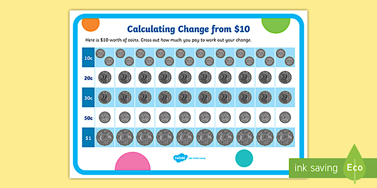 TAS Calculating Change to 10c Desk Mat - Twinkl