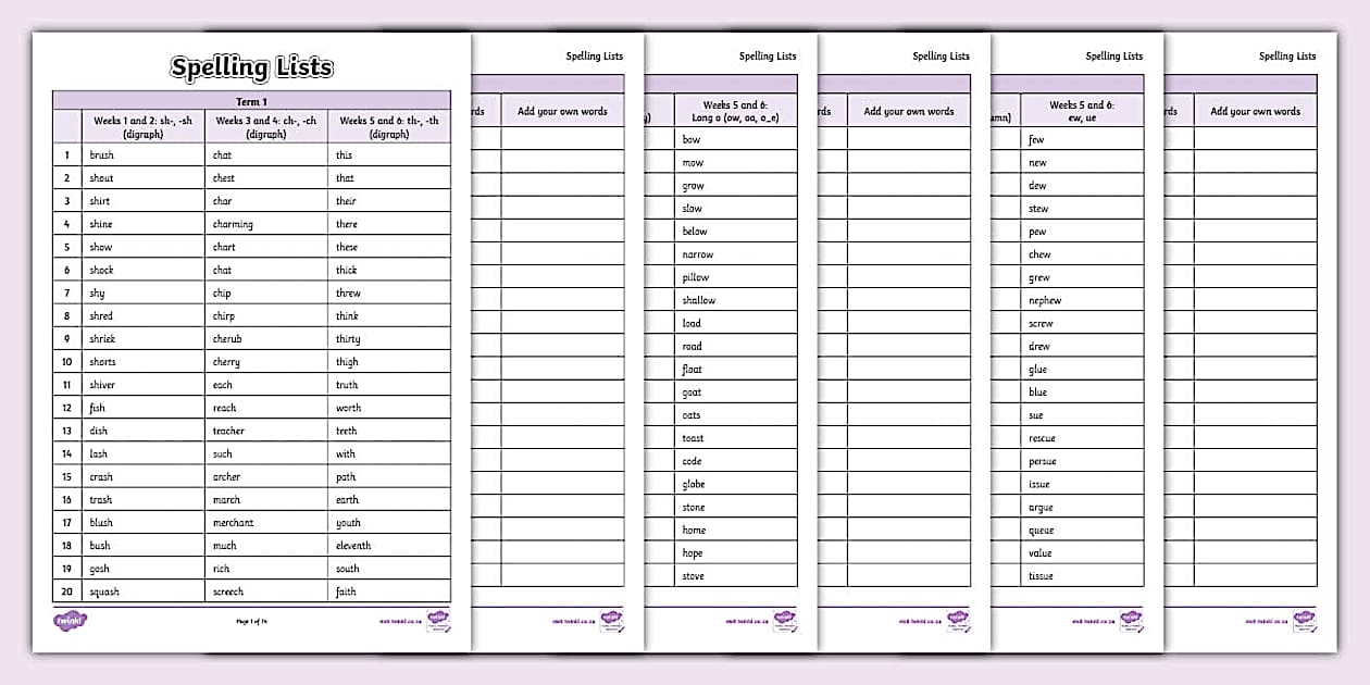 Grade 4 Spelling Lists (teacher made) - Twinkl