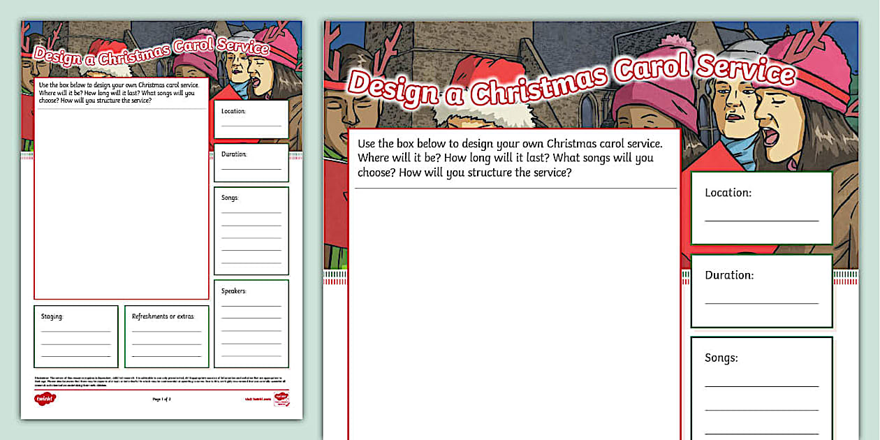 Design a Christmas Carol Service Worksheet (teacher made)