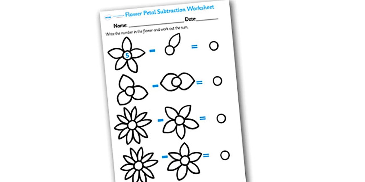 Numbers on Flowers Subtraction Worksheet (teacher made)