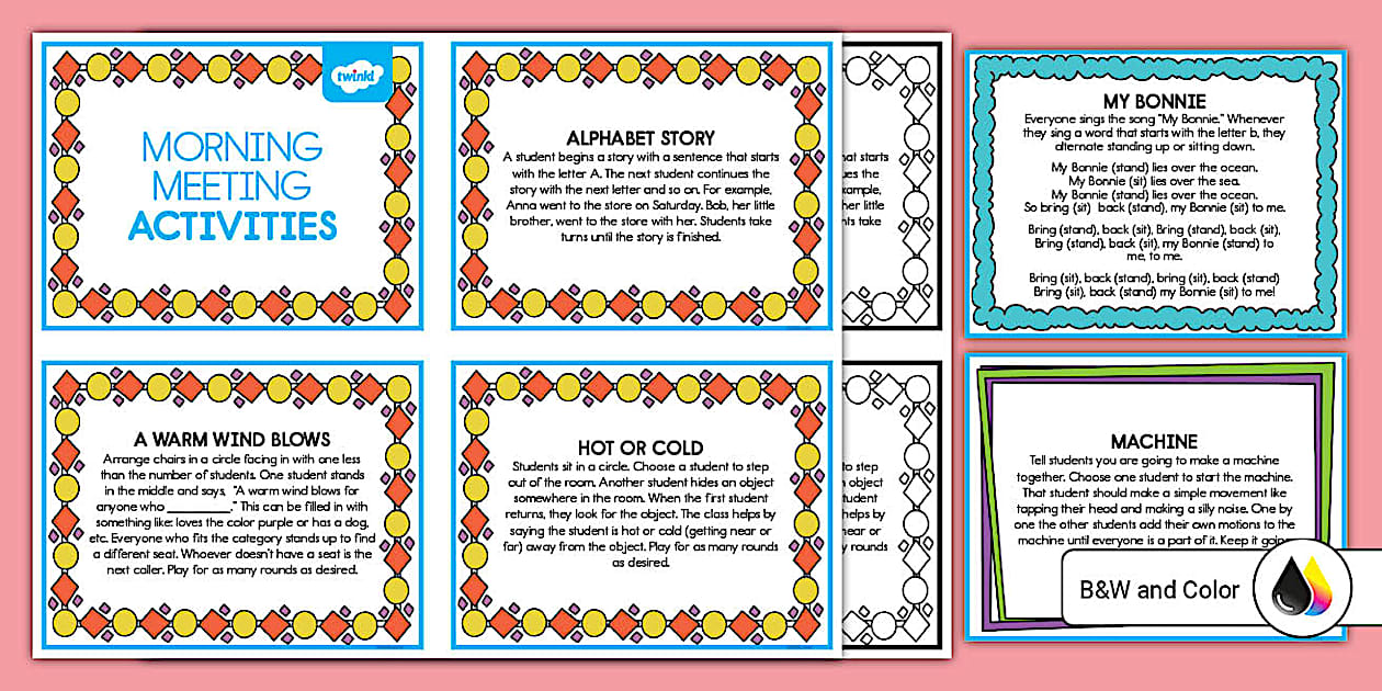 Morning Meeting Activities Idea Cards (teacher made)