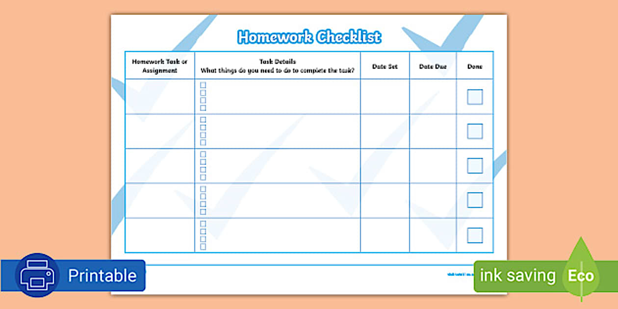 Homework Checklist Template (Teacher-Made) - Twinkl