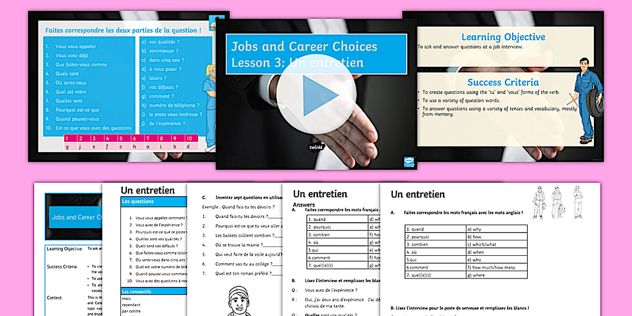 Jobs and Career Choices Lesson 3: Job Interviews Lesson Pack French