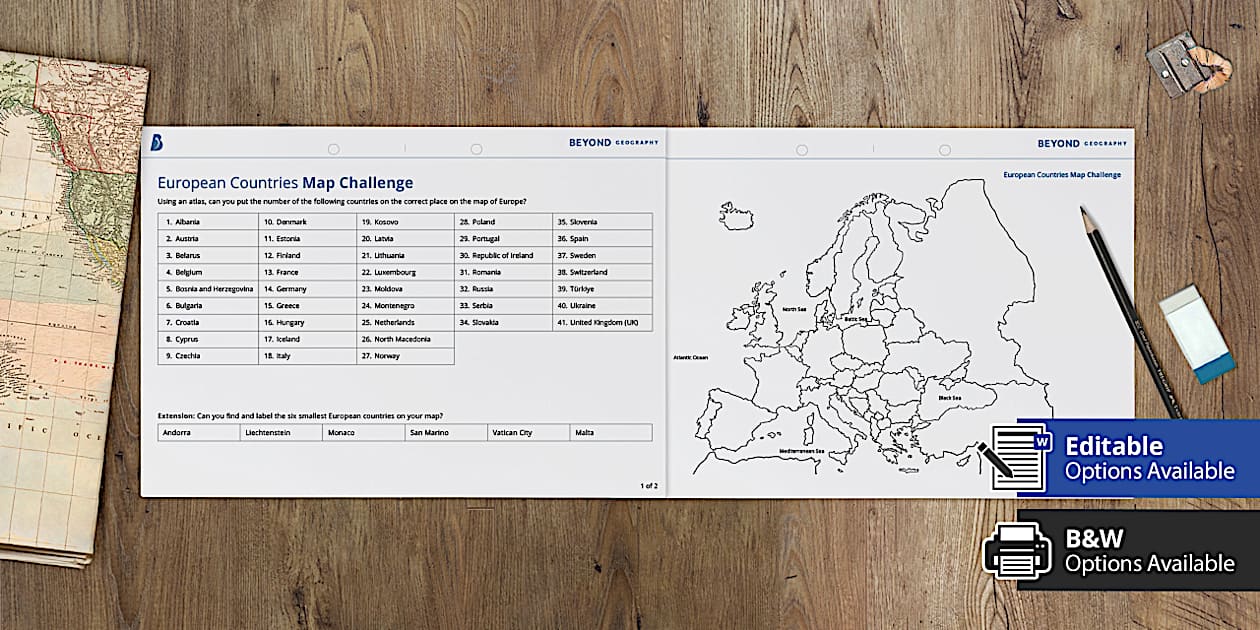 European Countries Atlas Worksheet (teacher made) - Twinkl