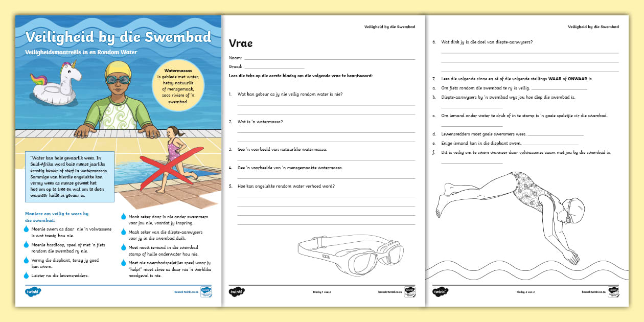 Veiligheid by die Swembad: Begripsaktiwiteit (teacher made)