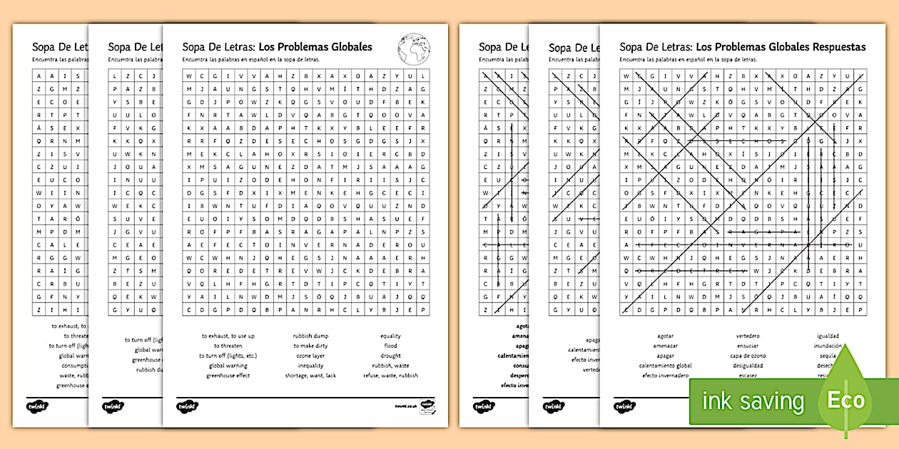 Global Issues Differentiated Word Search Spanish - Twinkl