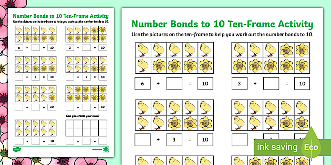 Number Bonds to 10 Spring-Themed Ten-Frame Activity - Twinkl