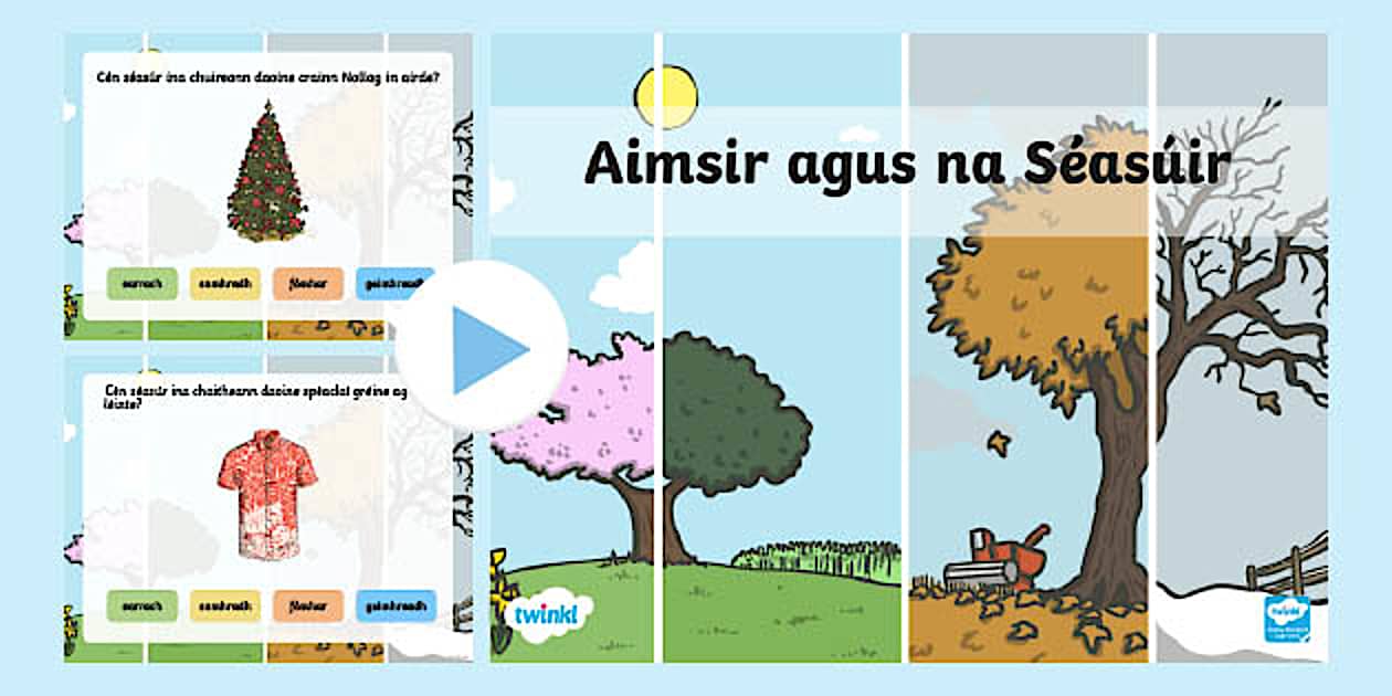 Weather & Seasons PowerPoint Gaeilge (Teacher-Made) - Twinkl