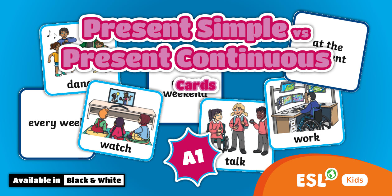 ESL Present Simple vs Present Continuous Task Cards {Kids, A1}