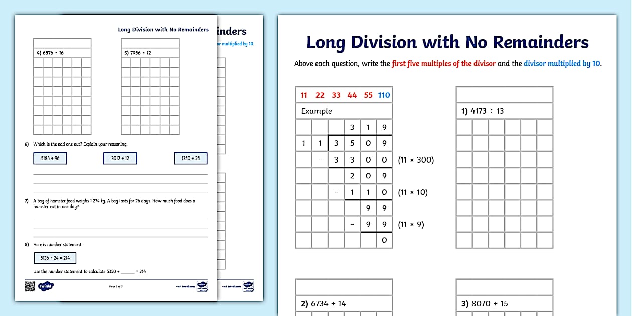 Long Division Practice Sheets - KS2 (teacher made) - Twinkl
