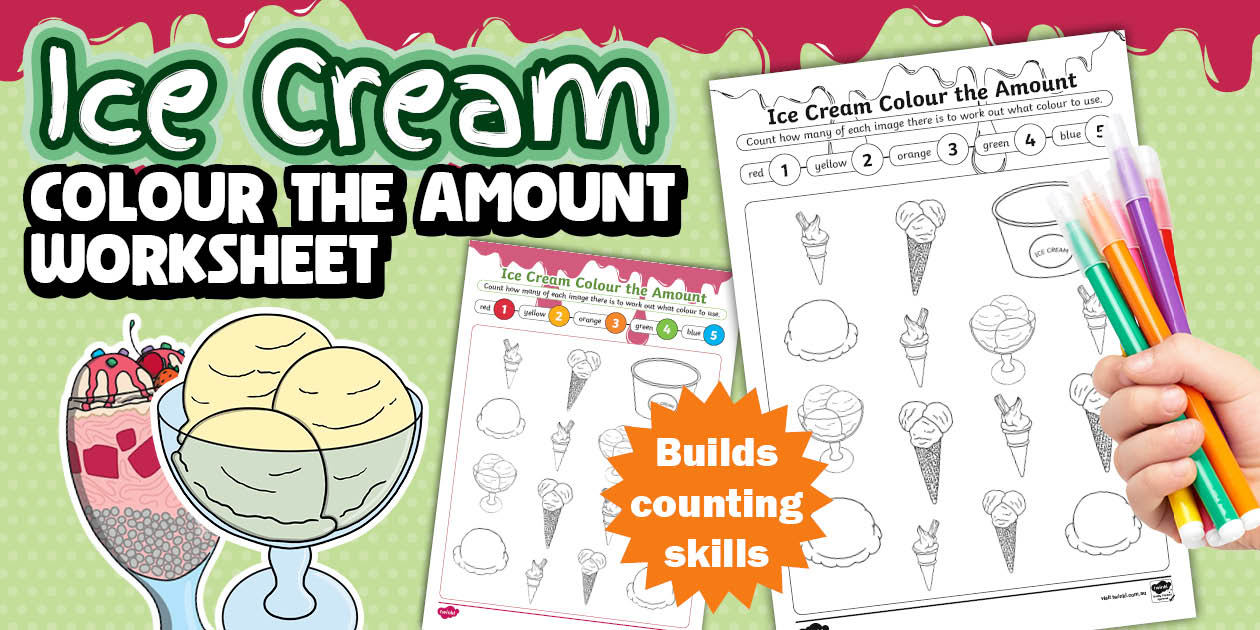 Ice Cream Colour the Amount Worksheet