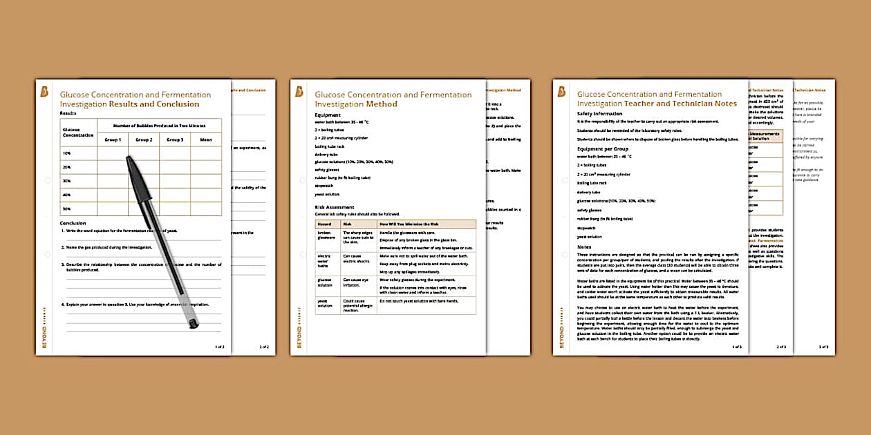 Glucose Concentration And Fermentation Investigation Instruction Sheet