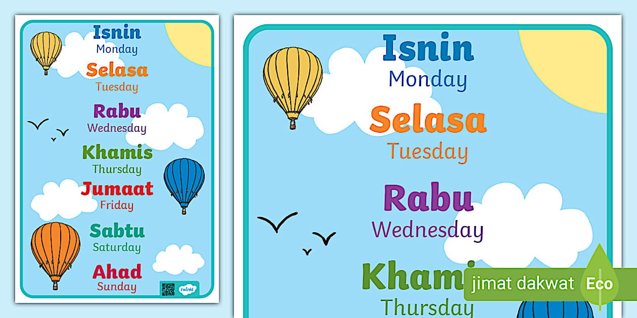 Hari Dalam Seminggu Dwibahasa (teacher made) - Twinkl