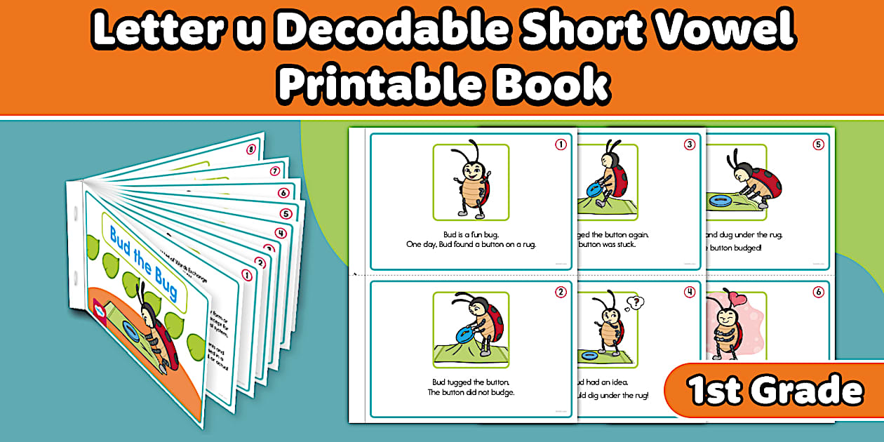 First Grade Letter U Decodable Short Vowel Printable Book