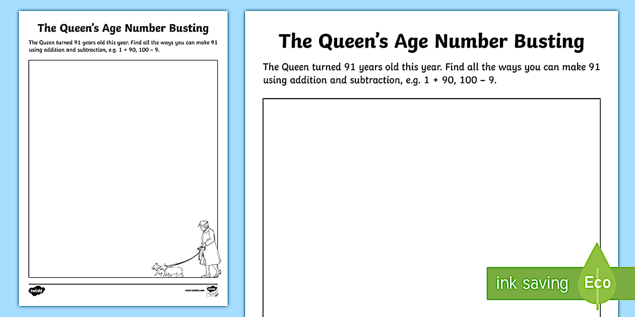 TAS The Queen's Age Number Busting Worksheet - Twinkl