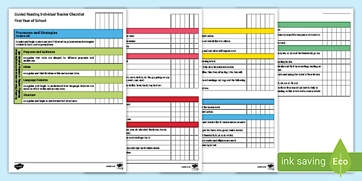 New Zealand First Year of School Reading Individual Tracker Checklist