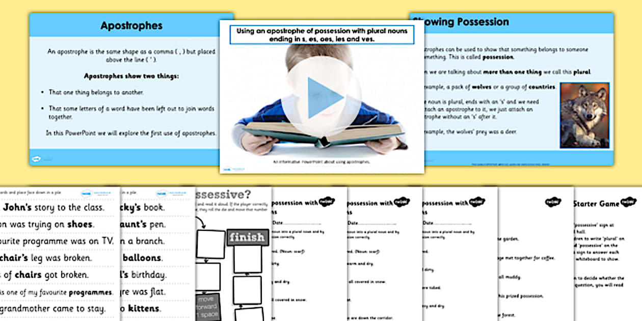 Using Apostrophes of Possession with Plural Nouns Lesson Pack