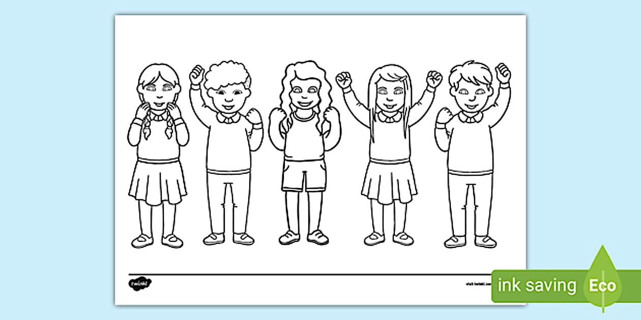 Students Cheering Colouring Sheet | Colouring Pages - Twinkl
