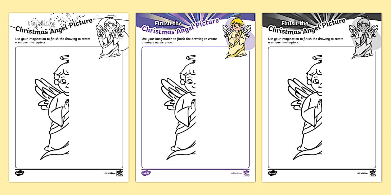 Finish the Christmas Angel Picture Worksheet - Twinkl