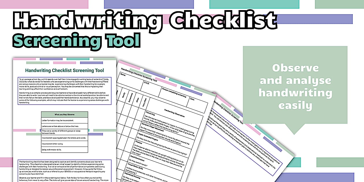 Handwriting Checklist Occupational Therapy Screening Tool