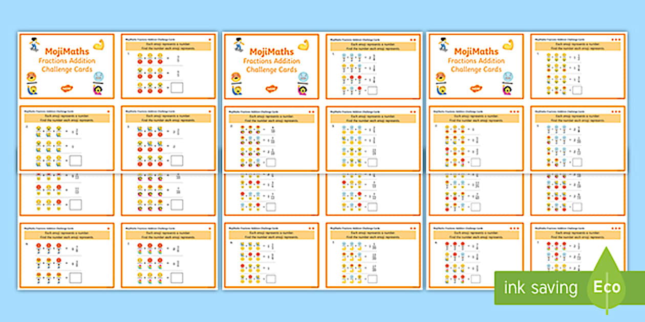 Higher Ability UKS2 MojiMaths 3 Fractions Addition Differentiated Challenge