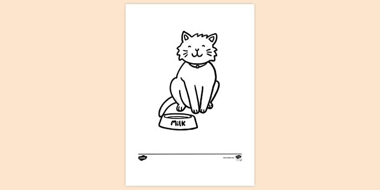 Cat with Milk Bowl Colouring Sheet | Colouring Sheets