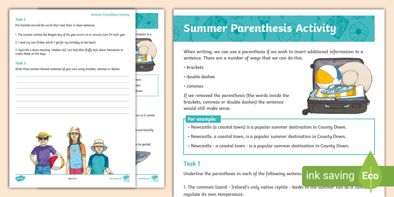 Summer Parenthesis Activity Sheet (teacher made) - Twinkl