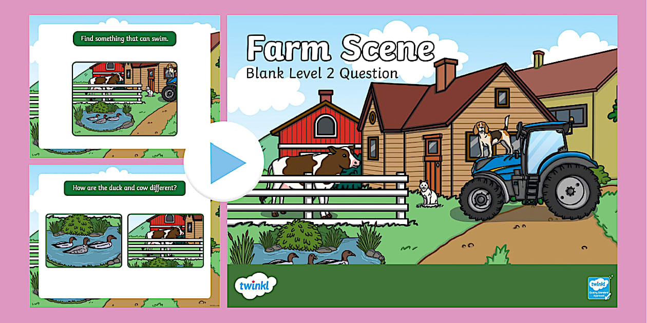 Farm Scene Blanks Level 2 Questions PowerPoint - Twinkl